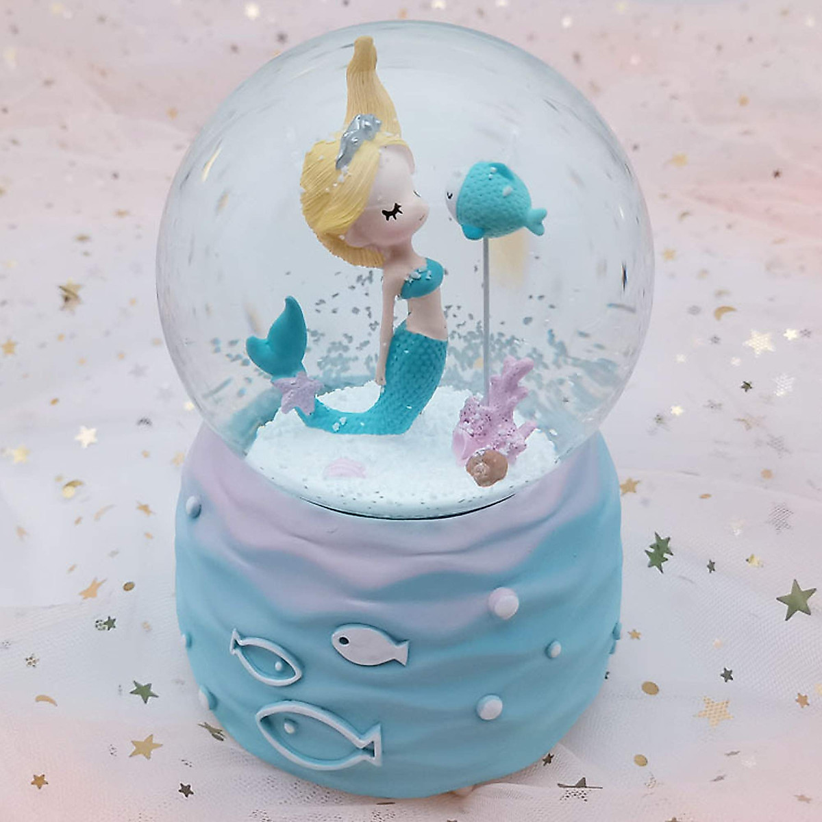 Mermaid Snow Globes,Snowglobes with Musical,LED Lights, Gifts for Girls,Birthday Christmas Festival Gift for 5-12 Year Old Girls (Blue)