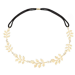 Yalice Leaf Hair Chains Elastic Headpieces Princess Head Chain Goddess Decoration Wedding Hair Acessories Festival Prom Headbands for Women (Gold)