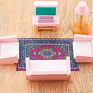 3Pcs Dollhouse Decoration Accessories, 1Pc Dollhouse Miniature Children Bedroom Furniture Bunk Bed with Ladder and 2Pcs Miniature Carpet Turkey Rugs for Kids Gift (A)