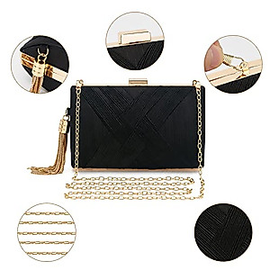 WEIMZC Women Clutch Bag Evening bag Fringed Evening Handbag,Lady Party Wedding Clutch Purse Chain Shoulder Cross Body Bag(Black)
