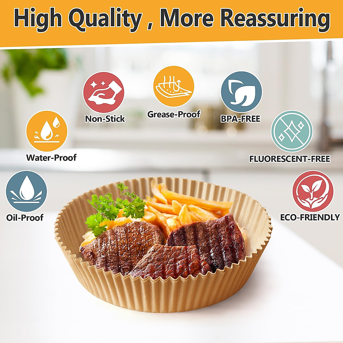 Air Fryer Liners Disposable,125PCS Air Fryer Liners, 8 Inch Non-stick Oil Resistant Airfryer Liners, Unbleached Round Parchment Paper Liners for 5-8QT Air Fryer, Baking, Roasting Microwave