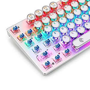 HUO JI E-Yooso Z-88 Typewriter Mechanical Keyboard, Rainbow LED Backlit, Vintage Retro Style with Red Switches, Compact 81 Keys for PC, Mac, White