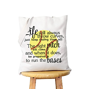 WCGXKO Softball Gift Softball Player Inspirational Gift Life Will Always Throw Curves Softball Theme Makeup Bag (Throw Curves tote)