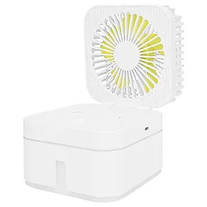 ACTNOW Mini Humidifer Desk Fan With USB, 3 Speed Small Fan with 7 Colors Night Light, Quiet Portable Fan of 4.1' L x 4.1" W x 3.9" H In office, Cooling Air Conditioner Mini Fan for Bedroom (White)