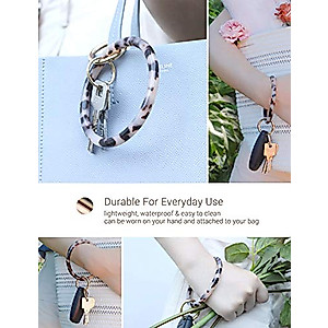 Mymazn key Ring Bracelet Wristlet Keychain Bangle Keyring for Women, Acetate Round Key Chain (Tortoise)