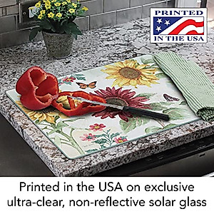 CounterArt Sunflower Splendor 3mm Heat Tolerant Tempered Glass Cutting Board 15” x 12” Manufactured in the USA Dishwasher Safe