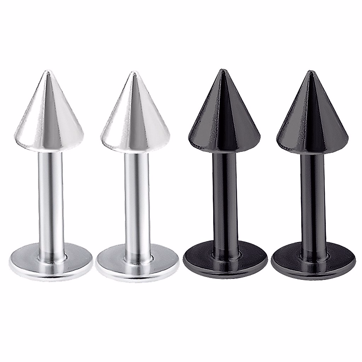 bodyjewelrytrend 4pcs 16g Labret Stud Lip Ring Cartilage Tragus Snakebite Monroe Triple Forward Helix Conch Medusa Lobe Black Spike Pick Size, Alloy Steel