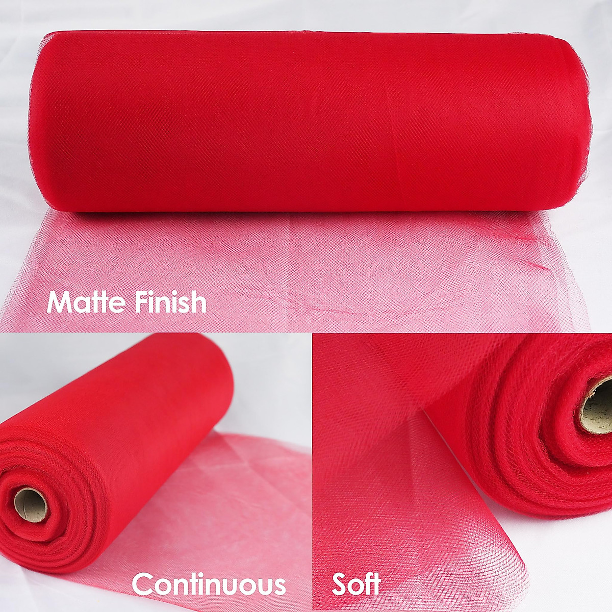 Craft And Party, Red Fabric Tulle Roll 54 Inch by 40 Yards (120 ft) Fabric Tulle Bolt for DIY Tutu Skirt, Wedding and Decoration (Red)