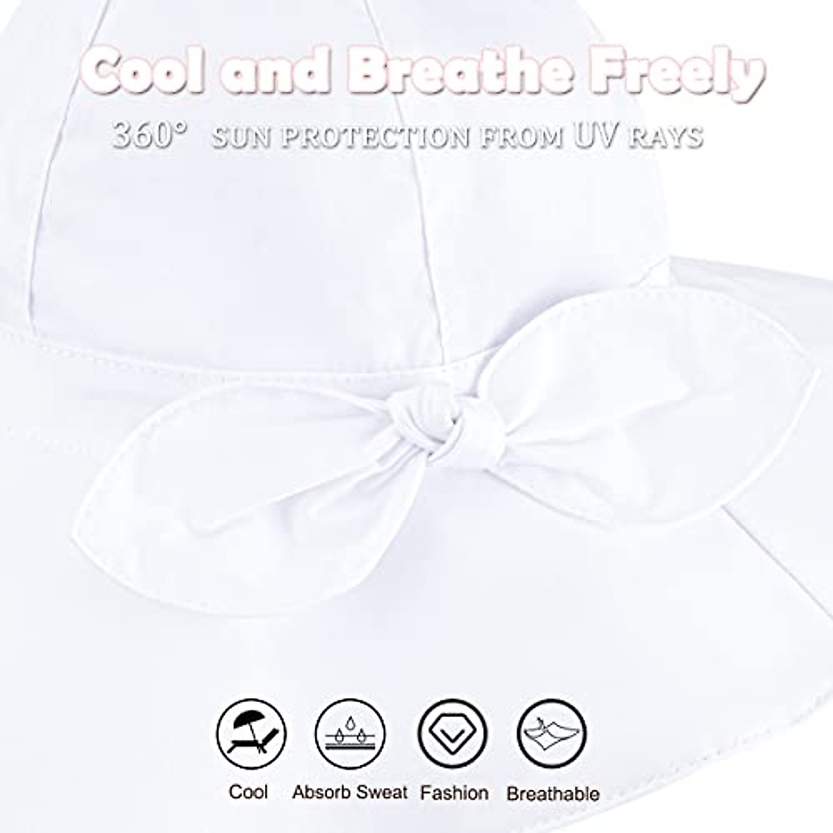 Baby Girl Sun Hat with UPF 50+ Outdoor Adjustable Beach Hat with Wide Brim Bucket Hats (0-6 Months, 1pcs-White, 0_Month)