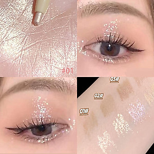 3PC Double Ended Highlighter Makeup Pen, Glitter & Matte Nude EyeLiner & Eyeshadow, Liquid Contour Liner 2 in 1 Eye Brightener Make Up Stick, Mulit-Funtional Long Lasting Lying Silkworm Pencil ( #01, #03, #04 )