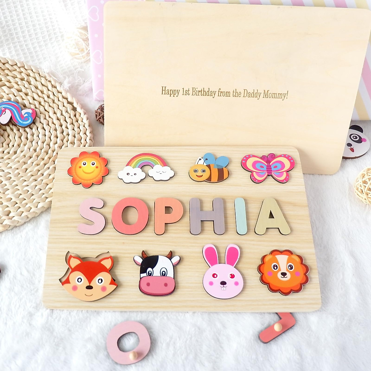 OELTTG Name Puzzle for Kids Personalized, Easter Basket Stuffers, 1st Birthday Gifts,Custom Baby Easter Gifts, Toddler Wooden Puzzles, Early Learning Toys for Baby Boy or Baby Girl