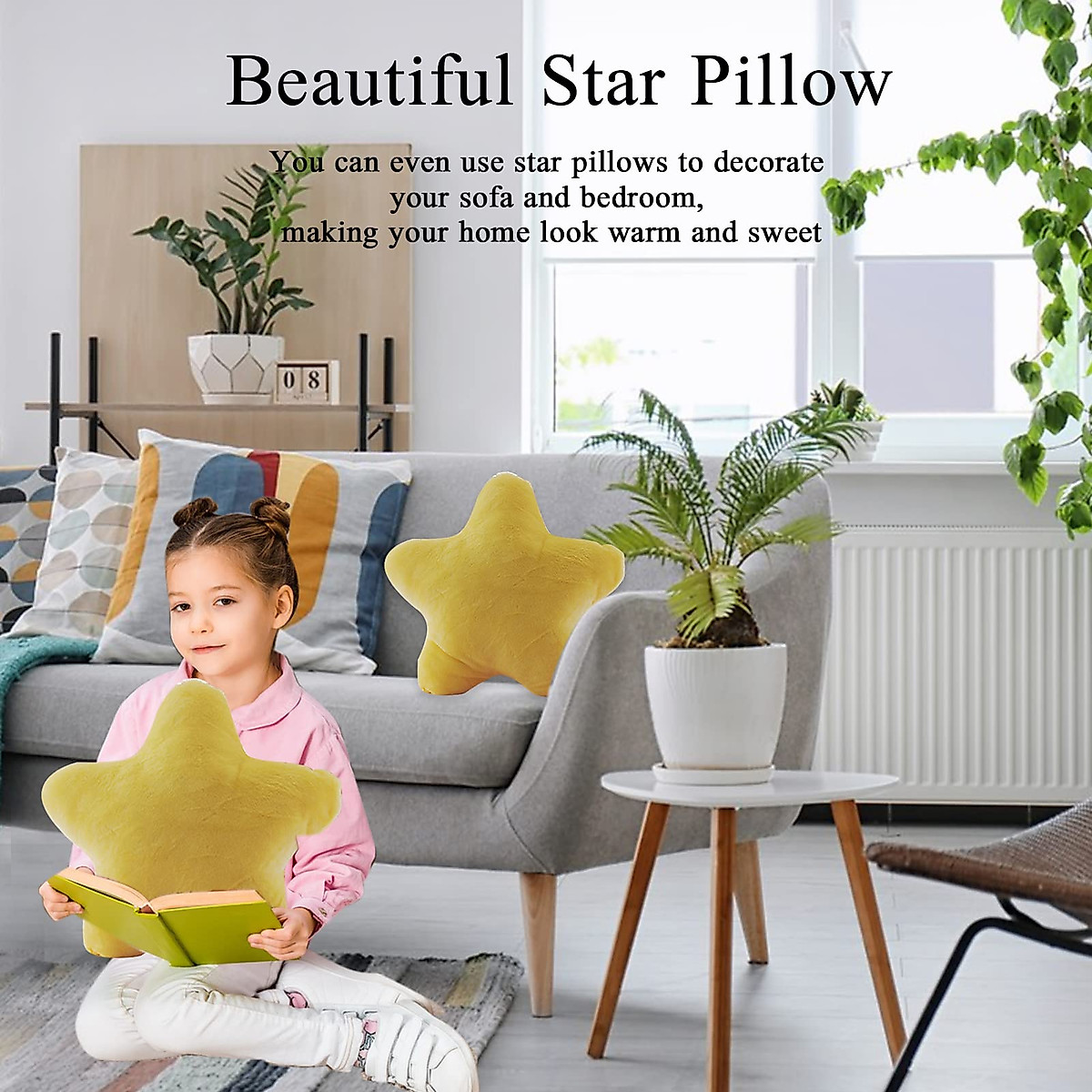 AUCOOMA Star Pillow Plush Soft Star Shaped Throw Pillows Toy Stuffed Cushion Yellow 15.7"