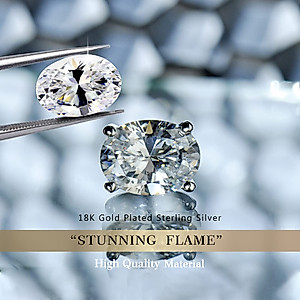 "STUNNING FLAME" 18K White Gold Plated 925 Sterling Silver Cubic Zirconia Oval Cut Stud Earrings | CZ Studs for Women（Oval，5）