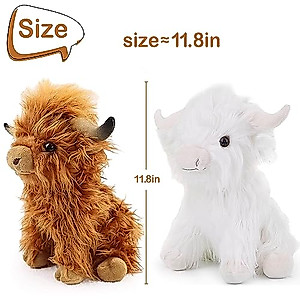 Trcock Scottish Highland Cow Plush, Cute Realistic Cow Stuffed Animals Soft Farm Plushie Toy, Highland Cow Accompany Plush Toy Birthday Gifts for Kids Adults (Brown and White)