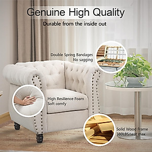 Morden Fort Classic Chesterfield Victoria Arm Loveseat Set, Tufted Loveseat Sofa No Sagging with Solid Wood Legs, Pet-Friendly Love Seat Set Couch for Living Room Bedroom Apartment - Chenille Beige