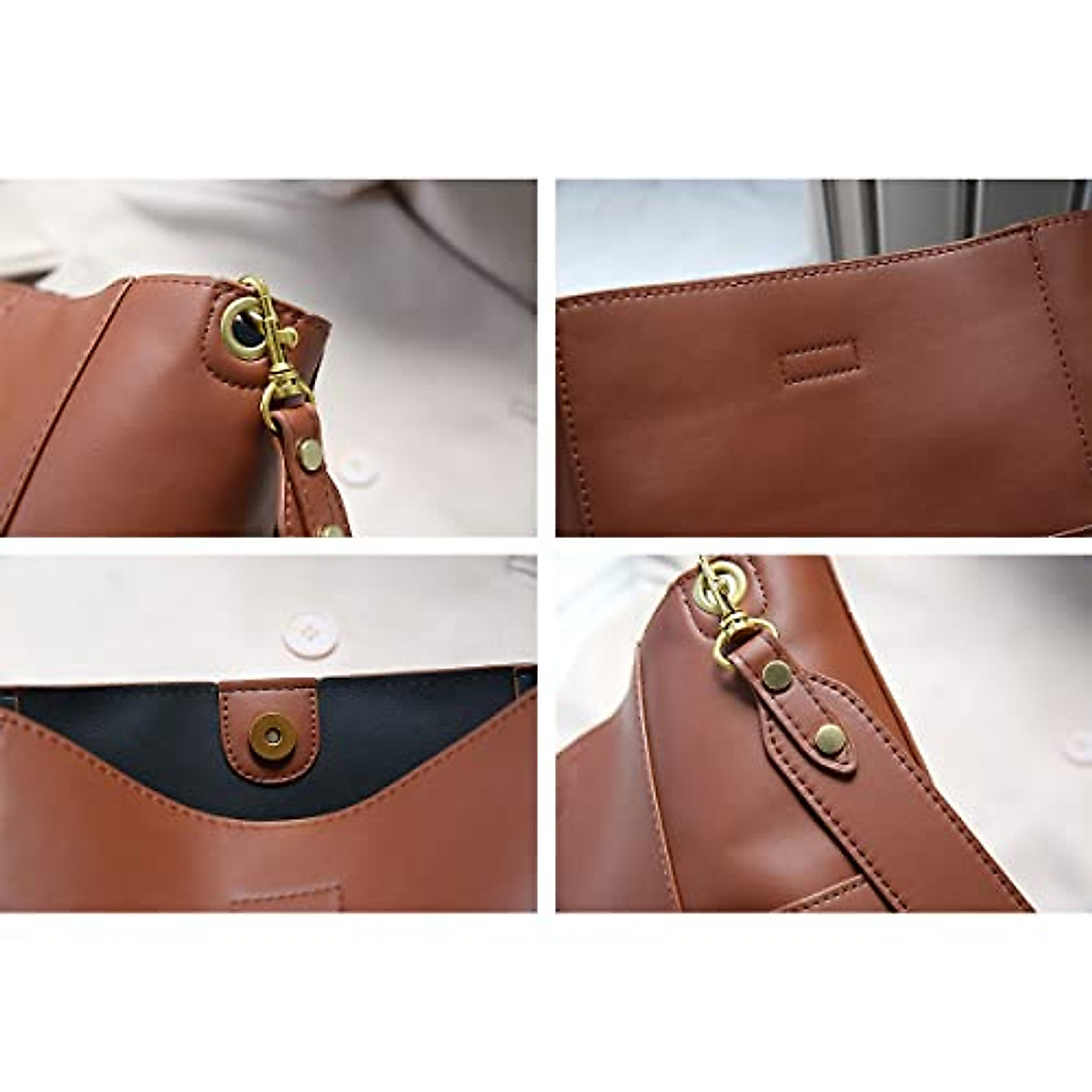 Aryeleay Women Handbag Designer Vegan Leather Hobo Handbags Large Shoulder Bucket Bag Crossbody Purse (Brown)