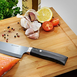 Kyocera Advanced Ceramic LTD Series Chef Knife with Handcrafted Pakka Wood Handle, 7-Inch, Black Blade