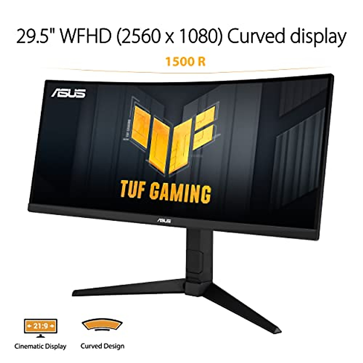 ASUS TUF Gaming 30” 21:9 1080P Ultrawide Curved HDR Monitor (VG30VQL1A) - WFHD (2560 x 1080), 200Hz (Supports 144Hz), 1ms, Extreme Low Motion Blur, FreeSync Premium, Eye Care, DisplayPort, HDMI,Black