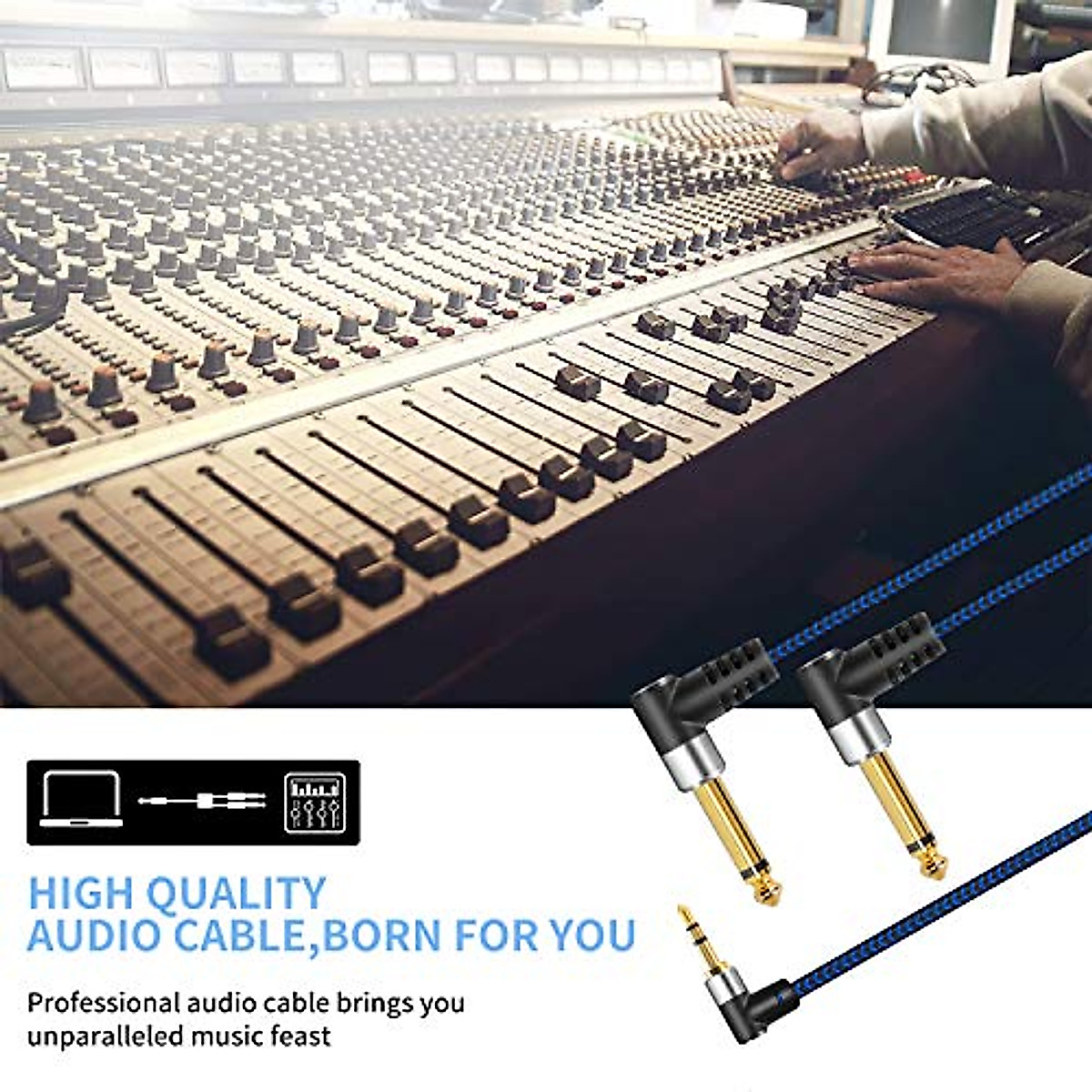 GGMTY 1/8" TRS to Dual 1/4" TS Mono Stereo 6FT Y-Cable Splitter Cord Compatible for Smartphone, iPod,Sound Card,CD Players,Multimedia Speaker,PA Audio and Home Stereo System