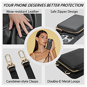ZVE for iPhone 11 Pro Max Wallet Case with Card Holder, Phone Case with Crossbody Wrist Strap, Zipper Leather RFID Blocking Purse Cover for Apple iPhone 11 Pro Max 6.5 inch 2019 - Black