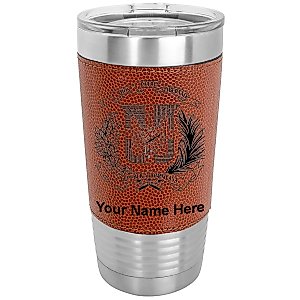 LaserGram 20oz Vacuum Insulated Tumbler Mug, Coat of Arms Dominican Republic, Personalized Engraving Included (Faux Leather, Basketball Style)