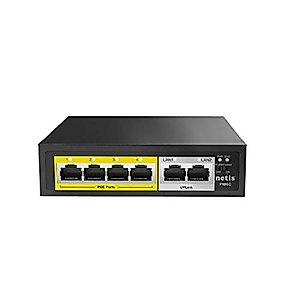 Netis P106C 4 POE+2 Uplink 100M Standard Fast Ethernet POE/POE+ Switch with Plug and Play | IEEE 802.3at/af Compliant Powered Devices (PDs) with Auto MDI/MDIX Function | POE Budget 65W