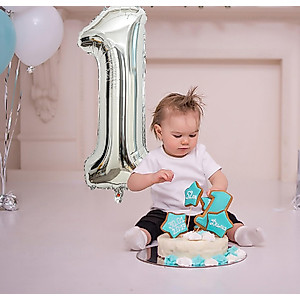 40 Inch Large Silver Number 1 Letter Balloon, Alphabet Letter Mylar Foil Helium Big Number Balloons for Birthday Anniversary Party Graduations Festival Decorations