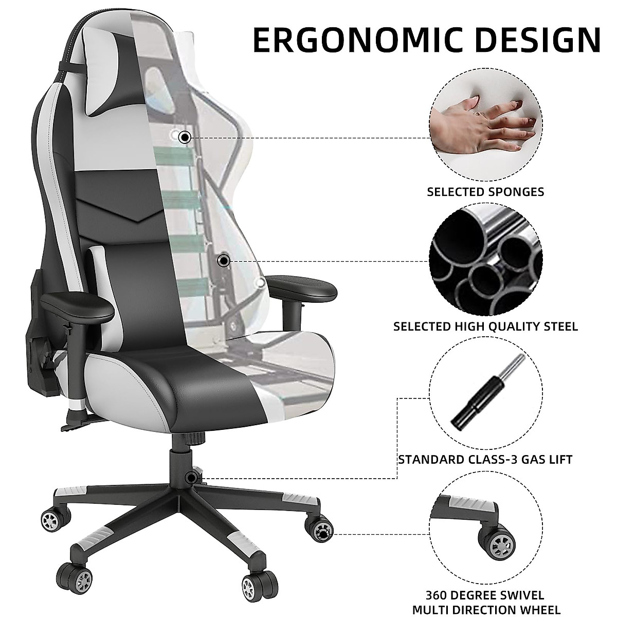 Dvenger Gaming Chairs for Adults, Computer Desk Chair with Adjustable Height Armrest, Ergonomic Game Chair with Lumbar Support, 400lbs Weight Capacity Video Game Chairs (Grey)