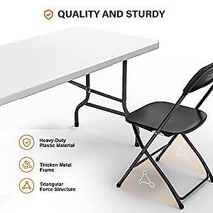 VINGLI 6 FT Plastic Folding Table Set with 8 Black Folding Chairs for Picnic, Event, Training, Outdoor Activities, at Home and Commercial Use
