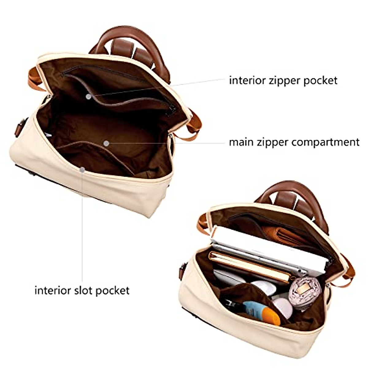 BROMEN Backpack for Women Convertible Purse Bookbag Purses Fashion Leather Travel Bags Beige Brown