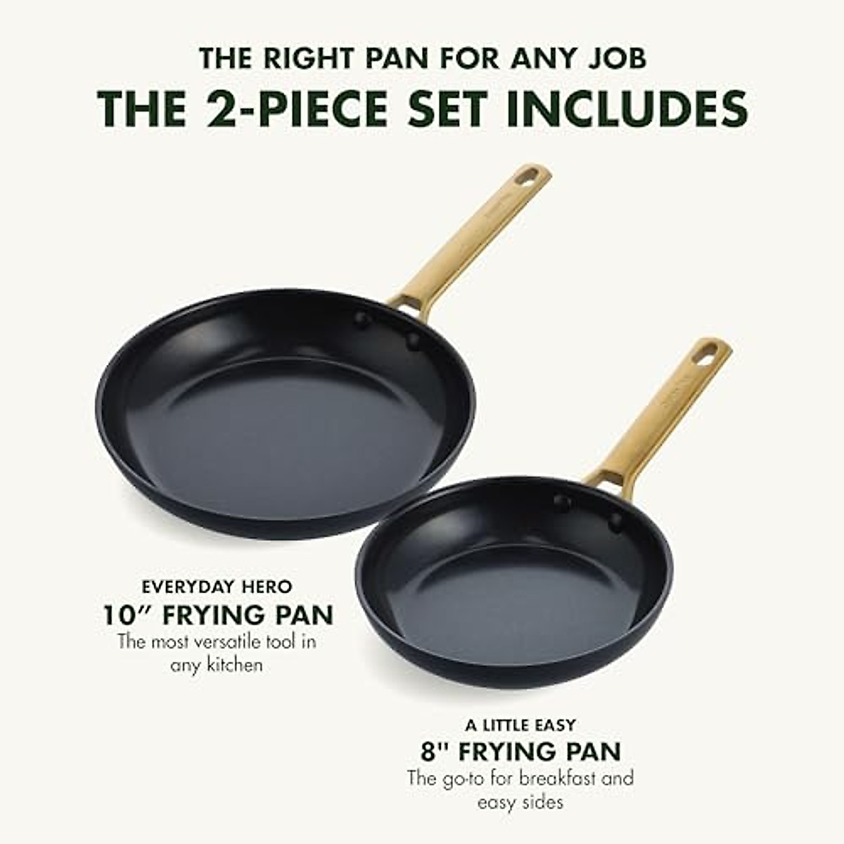 GreenPan Reserve Hard Anodized Healthy Ceramic Nonstick 8" and 10" Frying Pan Skillet Set, Gold Handle, PFAS-Free, Dishwasher Safe, Oven Safe, Black
