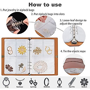 ChezMax Jewelry Organizer, Jewelry Storage Book with Pockets, Foldable Earrings Travel Album, PU Leather Accessories Holder Booklet for Bracelets Necklace Rings (64 Grids+64 Anti-Oxidation PVC Bags)