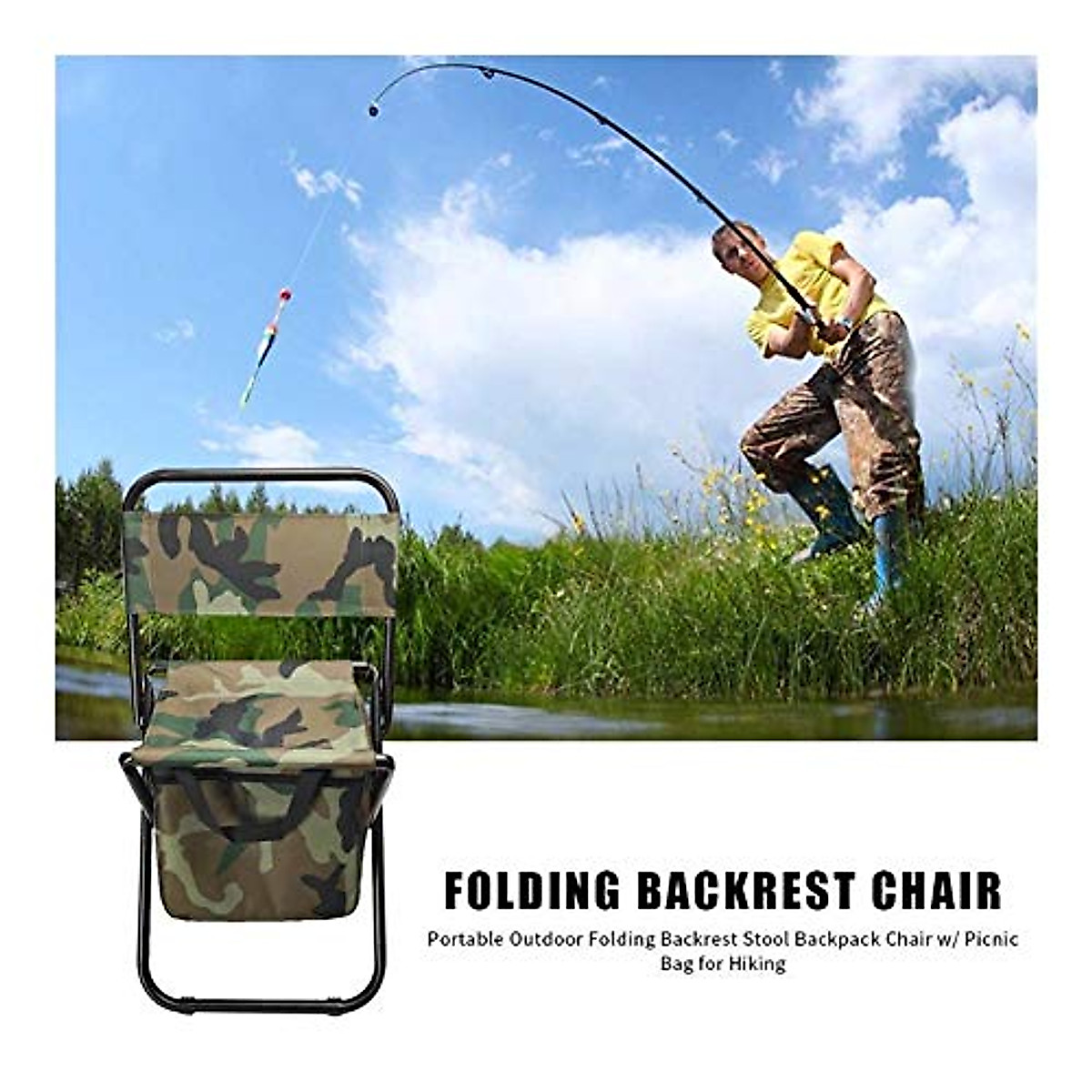 TRENTSNOOK Exquisite Camping Stool Portable Backpack Stool Folding Backrest Chair Environmental Protection and Durability with Bag Camo for Outdoor Fishing