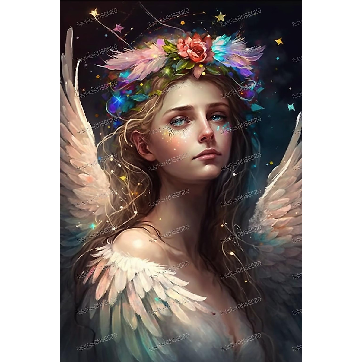 RMSGOZO Girl Diamond Painting Kits - Starry Flower Angel Diamond Painting for Adults, Chic Full Circle Crystal Spot Diamond Art Craft Kit, for Room Decor Club Decor Gifts 8X12 Inches