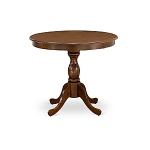HomeStock Country Cottage Antique Kitchen Dining Table - a Round Wooden Table Top with Pedestal Base, 36x36 Inch, Walnut & Linen White Finisj