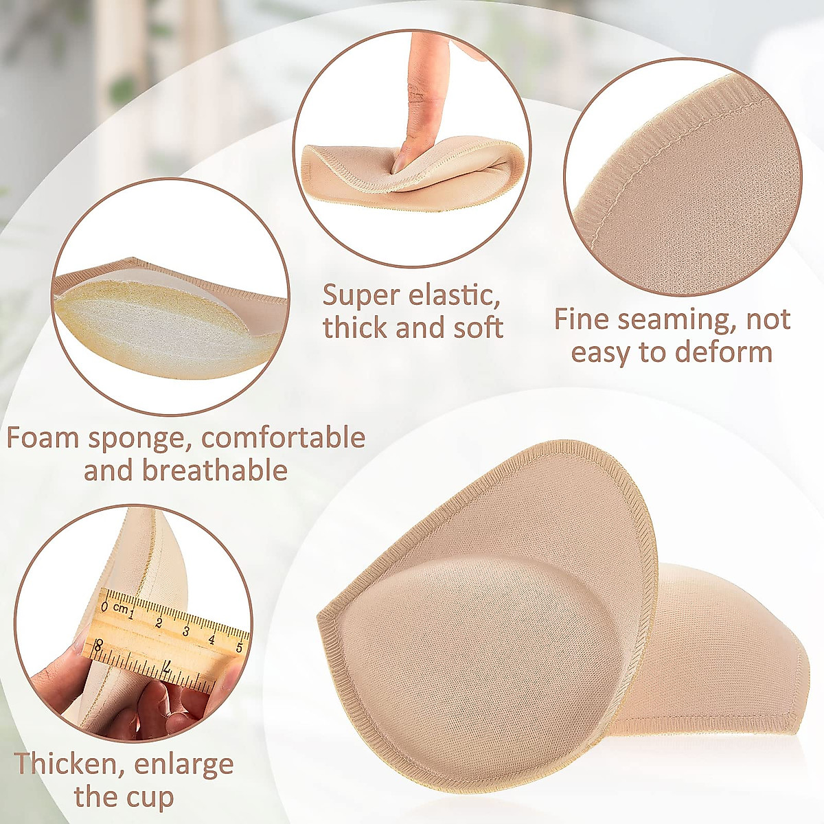 Jiuguva 2 Pairs Push up Bra Inserts Sports Replacement Pads Breast Enhancer Cups Sewn Edges Bra Padding Insert