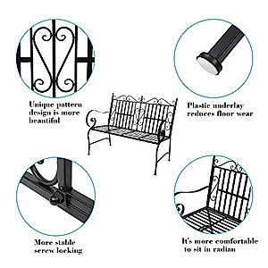 VINGLI Patio Steel Garden Bench with Black Finish, Weather Resistant Patio Metal Bench for Courtyards, Lawns, Balconies, Pools and Beaches