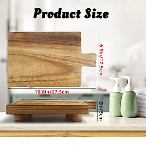 Handmade Wooden Tray,Practical Bathroom and Kitchen Decoration for Soap,Bath Bottles,Candles,Toilet Paper,Plant Holder(10.8 x 6.9 Inch)(Wood Color)