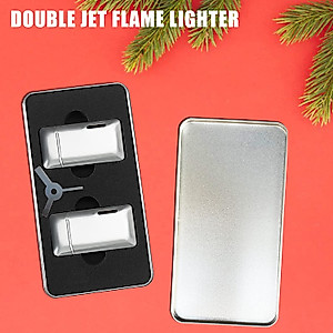 Futlidys 2 Pack Mini Torch Lighter Butane Refillable, Double Flame Butane Lighter with Visible Window, Adjustable Jet Lighter, Great Gifts for Men and Women, without Gas (Silver)