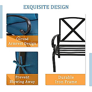 Oakcloud Outdoor 2 Pcs Patio Loveseat Bench Metal Frame Furniture Set with Thick Cushions and Coffee Table, Wrought Iron Look (Peacock Blue)