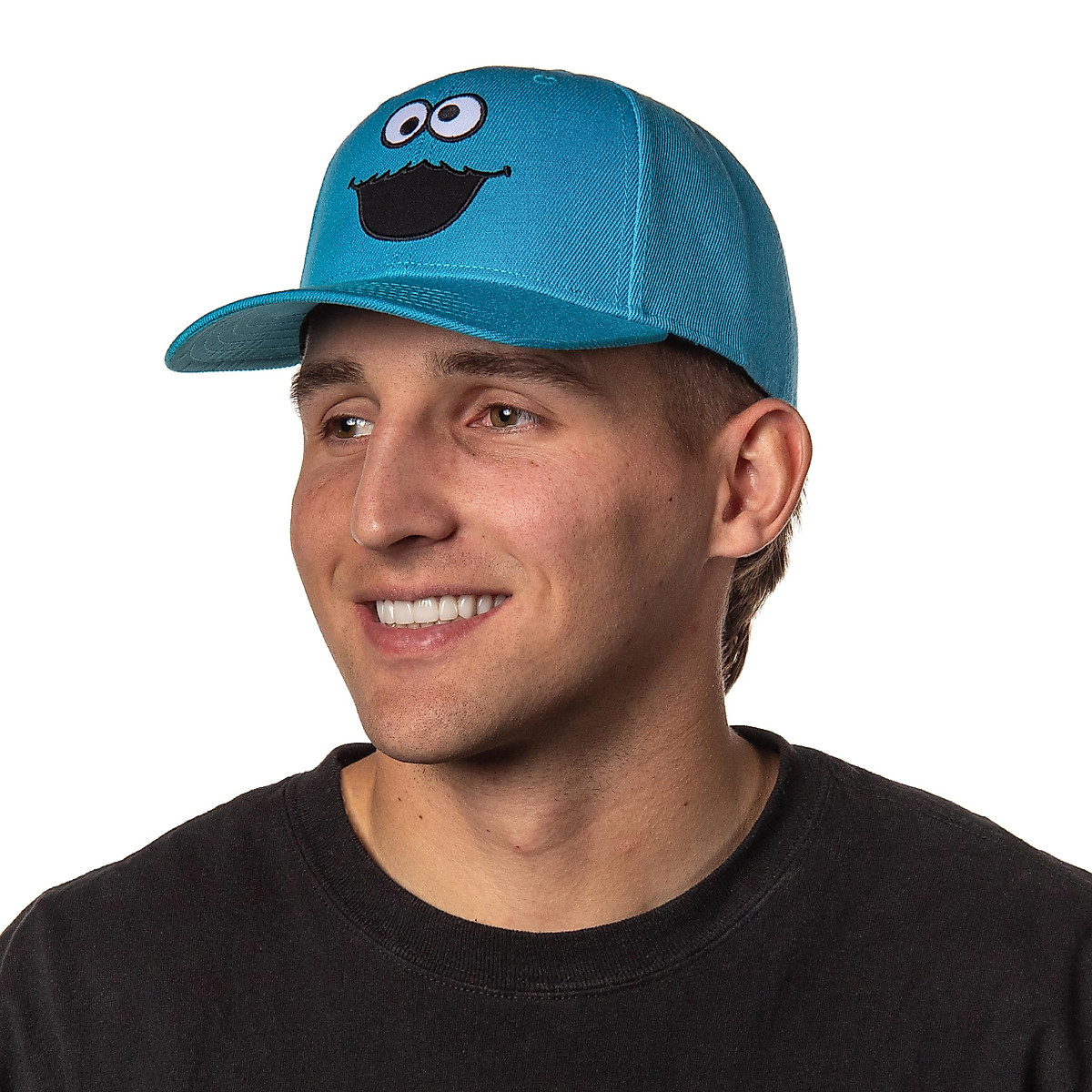 Sesame Street Cookie Monster Mens' Snapback Hat Adult Precurve Adjustable Cap | Perfect for Everyday Wear Blue