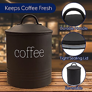 AuldHome Enamelware Black Coffee Canister; Modern Farmhouse Style Coffee Storage for Kitchen