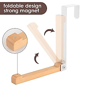 Over The Door Hooks, Foldable Sturdy Metal Wood Combined Door Laundry Hanger with Anti Slip Strip, Portable Door Back Mounted Non-Perforated Clothes Bag Robes Coats Storage Rack Wreath Hanger(2pcs)