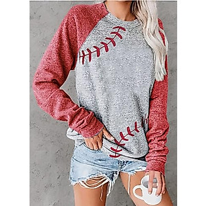 Womens Long Sleeve Shirts Baseball Clothing Creative Long-Sleeved Tops Aesthetic Tshirts Baseball Mom Shirts Red