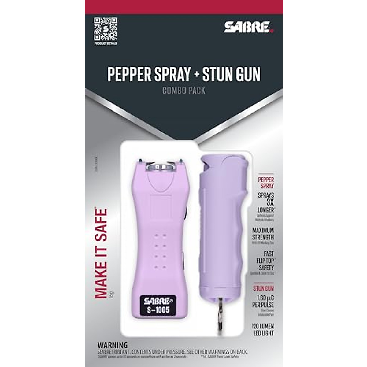 SABRE Pepper Spray & 2-in-1 Stun Gun with Flashlight, Self Defense Kit, Fast Flip Top Safety, Finger Grip for Better & Faster Aim, Painful 1.60 µC Charge, 120 Lumen LED Light, Rechargeable, 0.54 fl oz