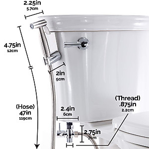 Bidet - Stainless Steel - Hand-Held Sprayer Attaches to Toilet - 59-Inch Hose Convenient for Additional Cleaning Activities - Three Pressure Levels - Toilet Hook Holder - Brushed Finish