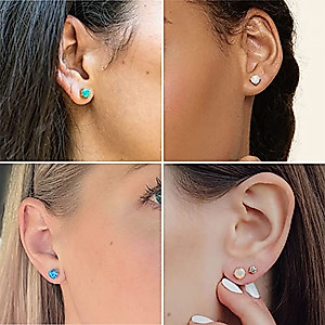 18K Gold Plated Opal Stud Earrings for Women Sterling Silver 5mm Solitaire Green Opal 4 Prongs Setting Simple Women Earrings
