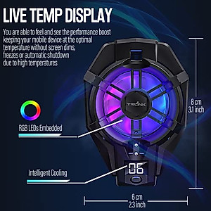 TRILINK Phone Cooler with Rechargeable Battery, Phone Cooling Fan for Gaming Fit All Types of iPhone Android Smartphones, Mobile Phone Radiator with LED Temperature Display/Universal Clamp/RGB LEDS
