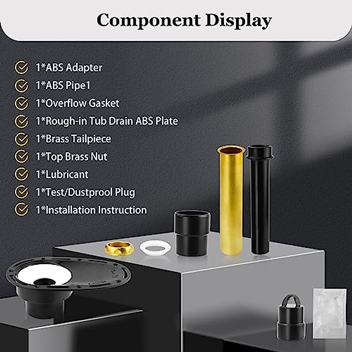 Freestanding Tub Drain Rough-in Kit for Freestanding Bathtub,with Brass Pipe and ABS Pipe,CUPC Certification (Patent No US11168467B2)