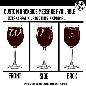 Spotted Dog Company Personalized Etched 16oz Stemmed Wine Glass Cup, Red Wine Gifts for Women Her Mom, Drinking Glasses, Birthday Decorations Decor - Pick Your Letter